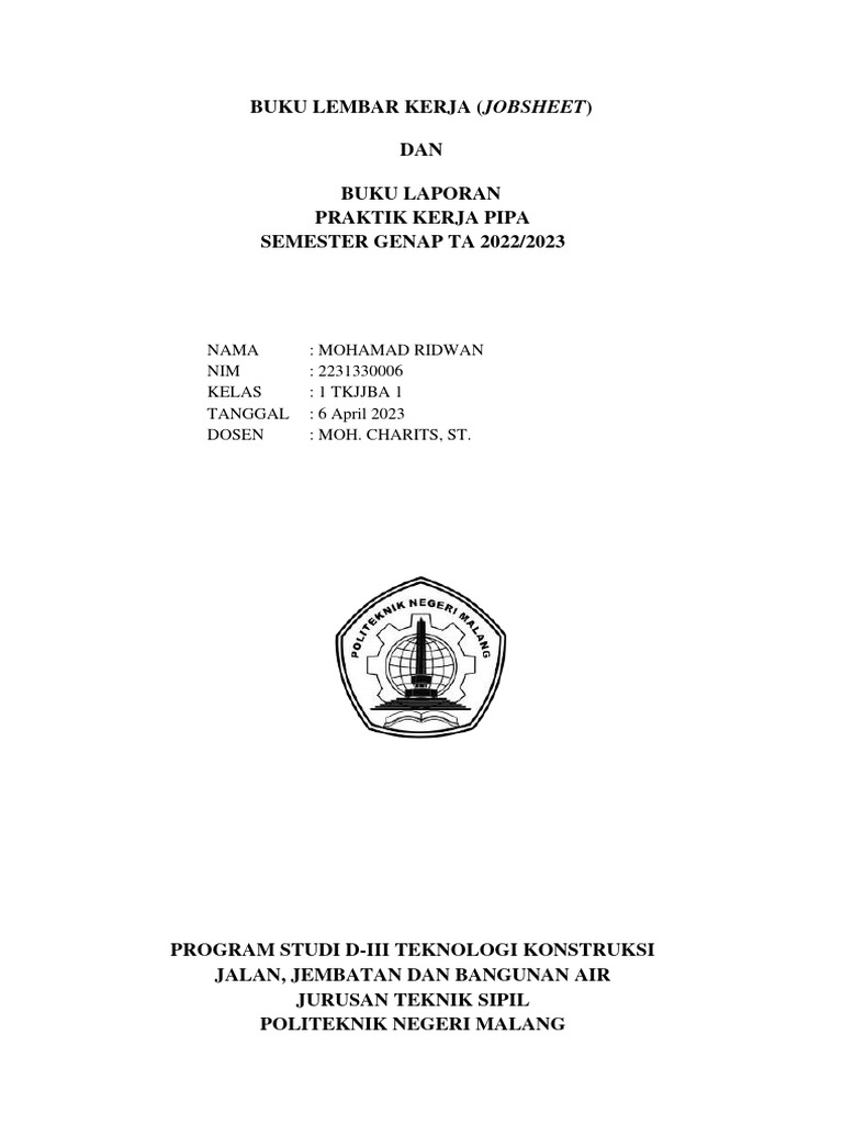 Mohamad Ridwan 2231330006 1 Tkjjba 1 Laprak Kerja Pipa | PDF | Seni
