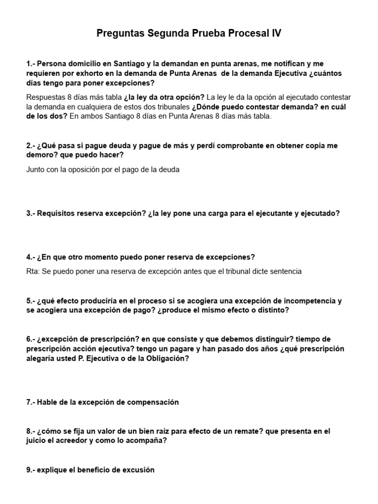 Preguntas Prueba Procesal IV | PDF | Sentencia (ley) | Demanda judicial