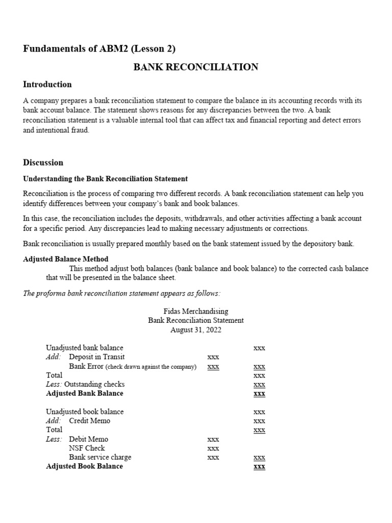 Finals FABM2 Lesson 2 Bank Reconciliation | PDF | Cheque | Banks