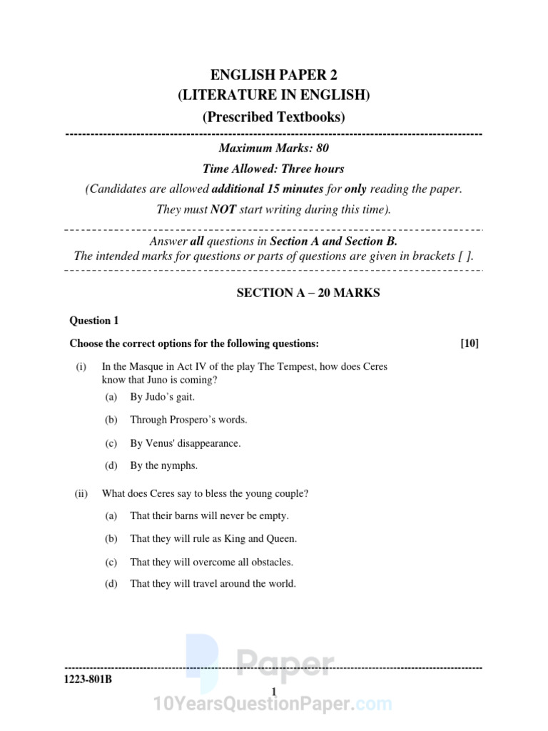 ISC Class 12 English Literature Paper | PDF | The Tempest