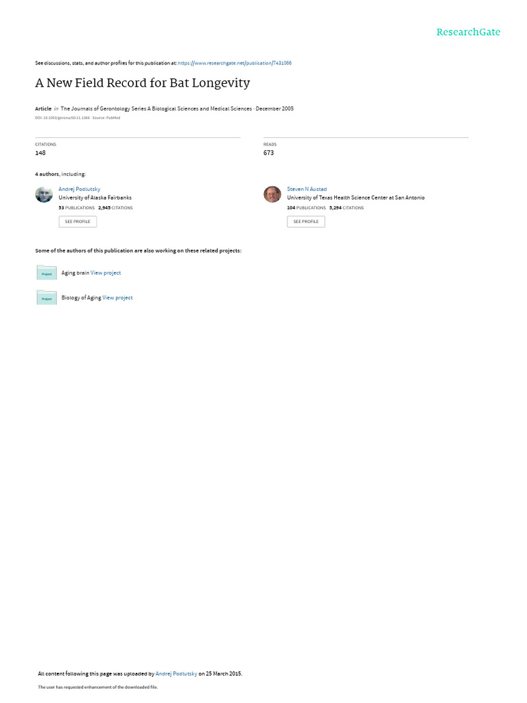 A New Record of Logevity Fo Bat - Myotis Brandtii - Podlutsky Et Al ...