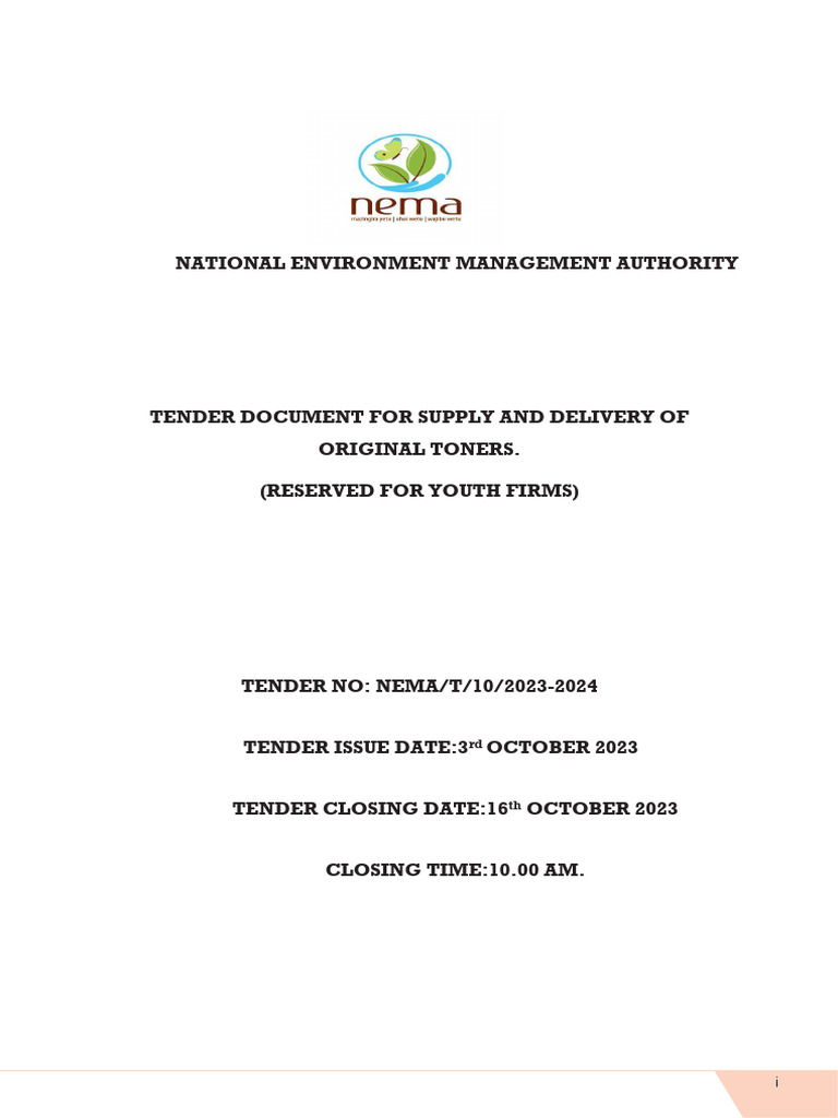 Nema Tender Oct W1 | PDF | Procurement | Specification (Technical Standard)