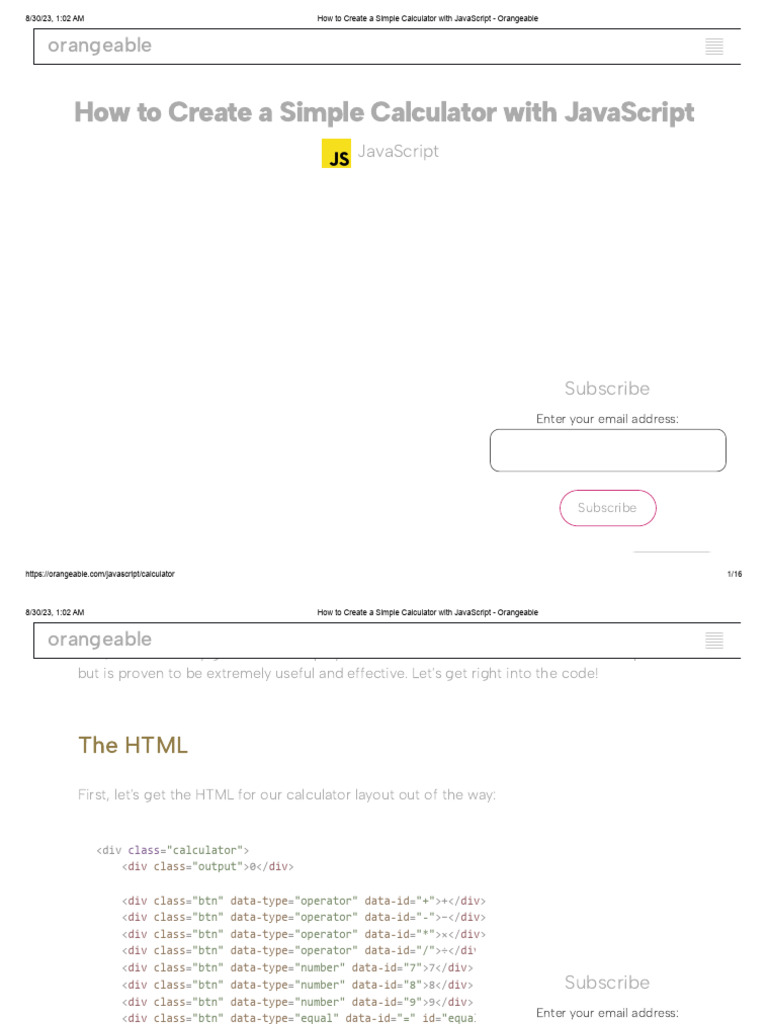 How To Create A Simple Calculator With Javascript Orangeable Pdf Java Script Html 
