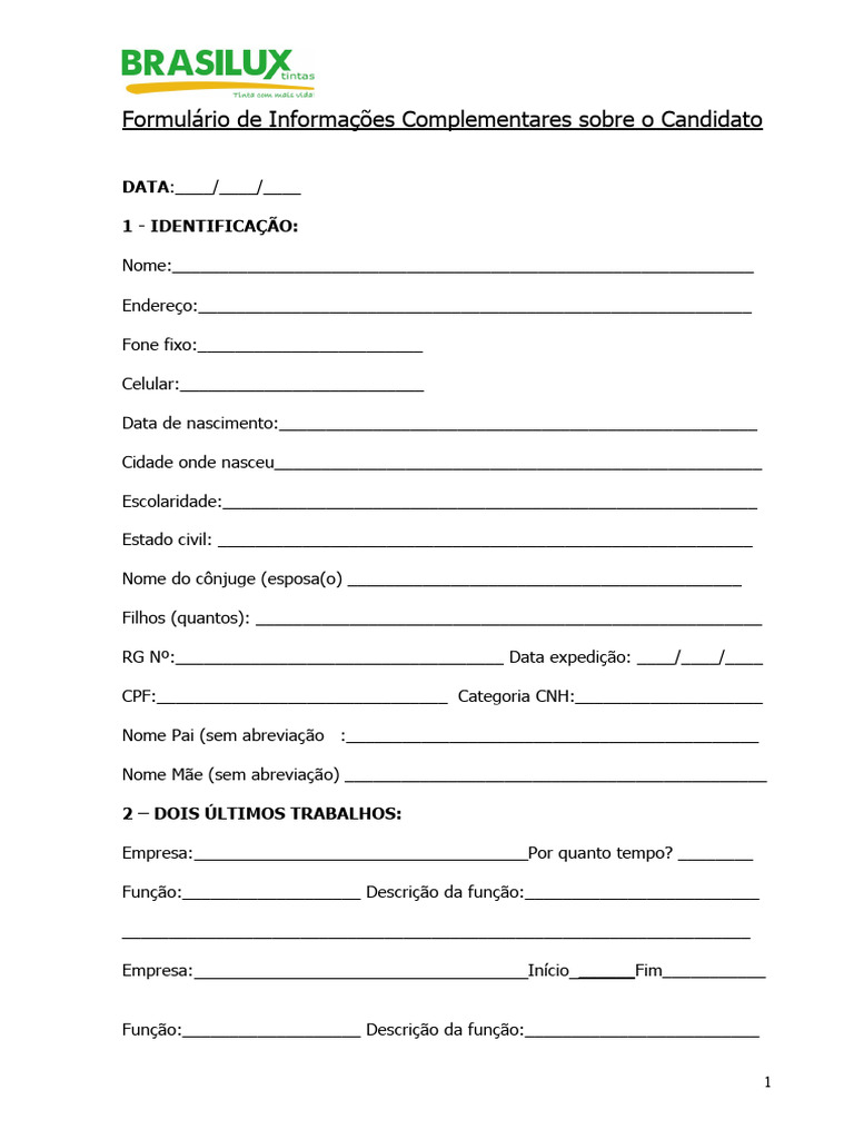 Formulário de Candidato Detalhado | PDF | Negócios