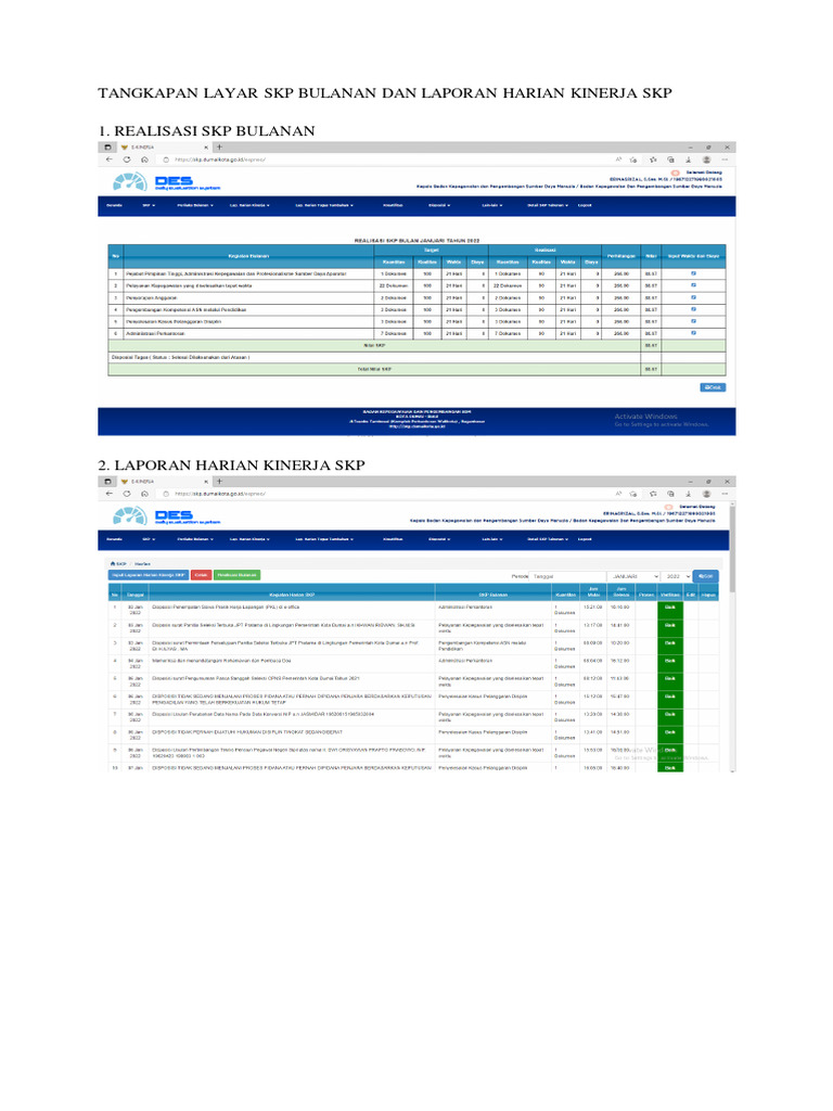 Tangkapan Layar SKP Bulanan Dan Laporan Harian Kinerja SKP | PDF