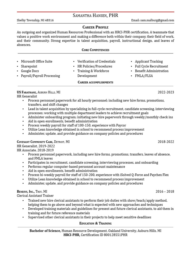 Samantha Hansen, PHR - Resume 2023 | PDF | Recruitment | Human Resources