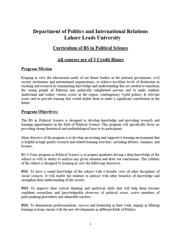 BS Political Science Course Contents | PDF | Methodology | Constitution