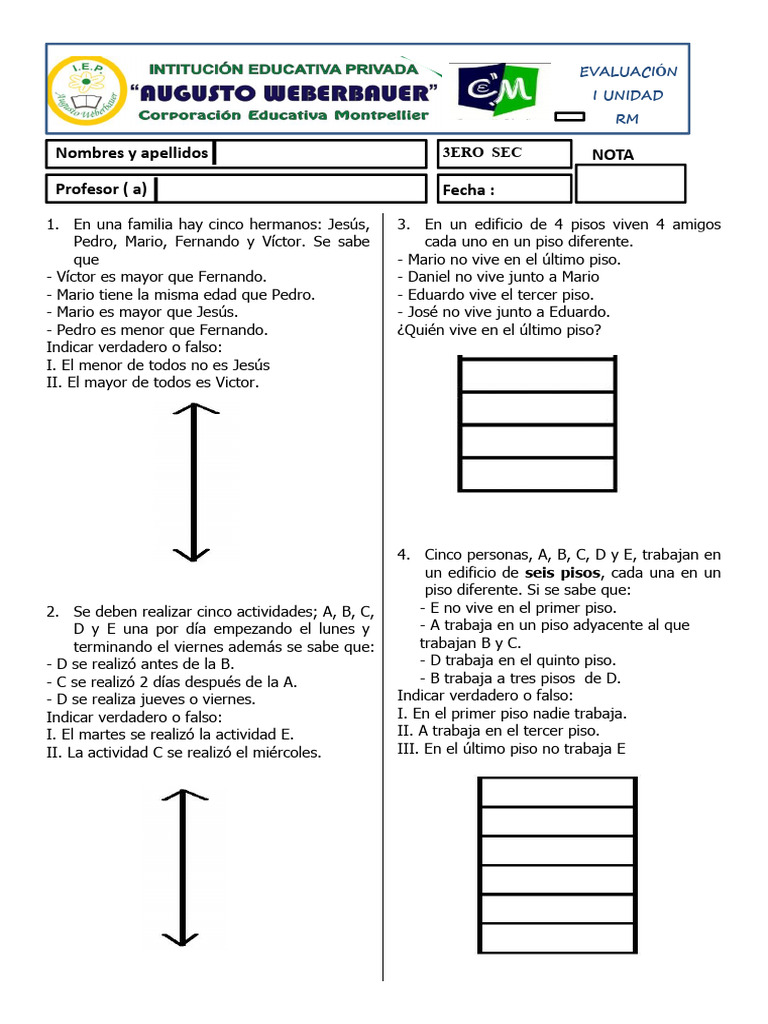 3ro Sec. Examen RM Unidad I | PDF