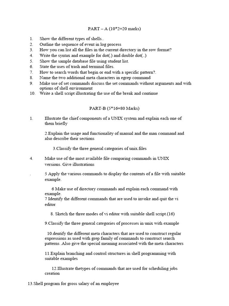 Unix and Shell Programming Important QP | PDF Unix and Shell Programming Important QP | PDF