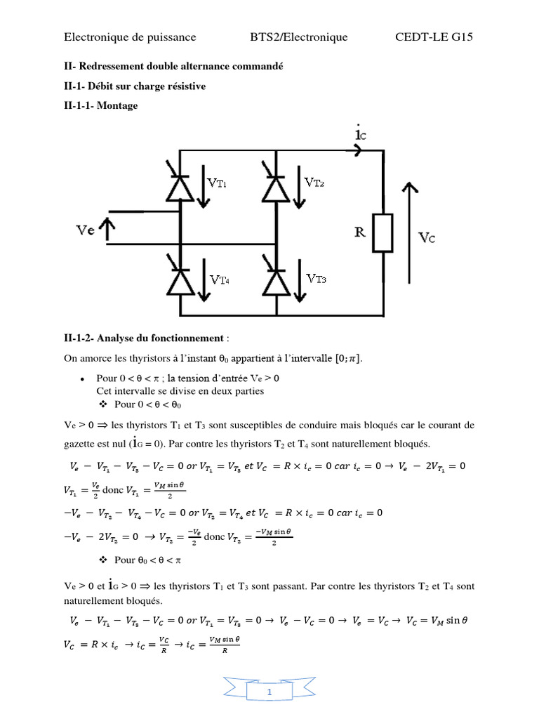 Cours Redressement Commandé en Monophasé DOUBLE ALTERNANCE | PDF ...