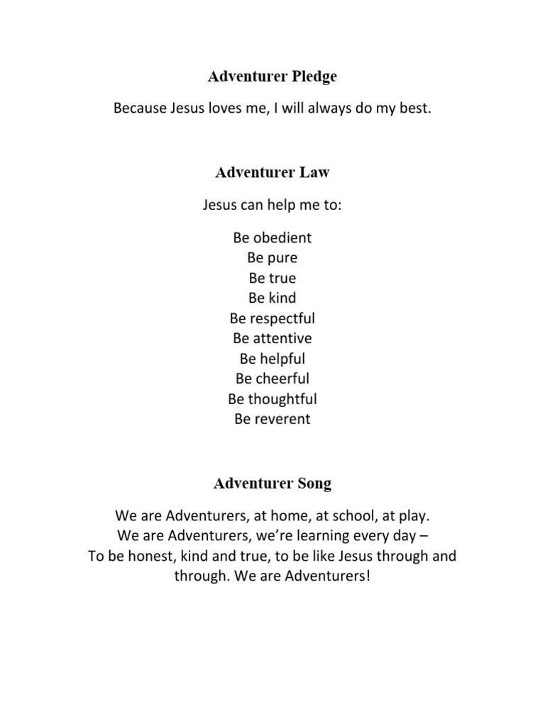 Adventurer Pledge Law Song Lyrics | PDF