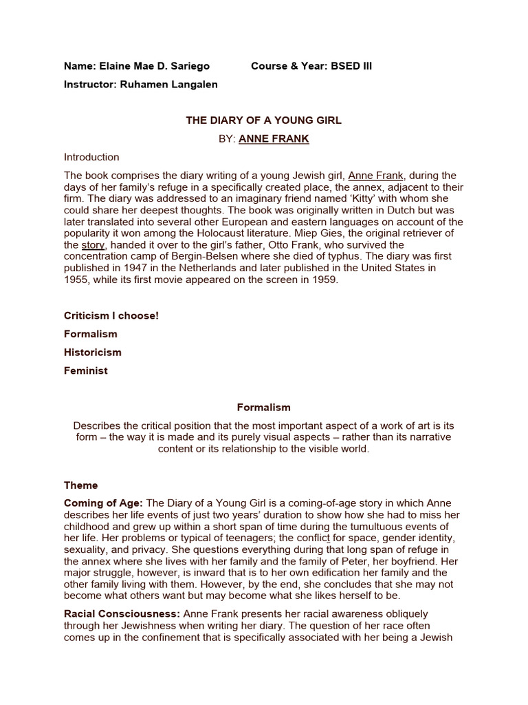 Literary Criticism | PDF | Anne Frank