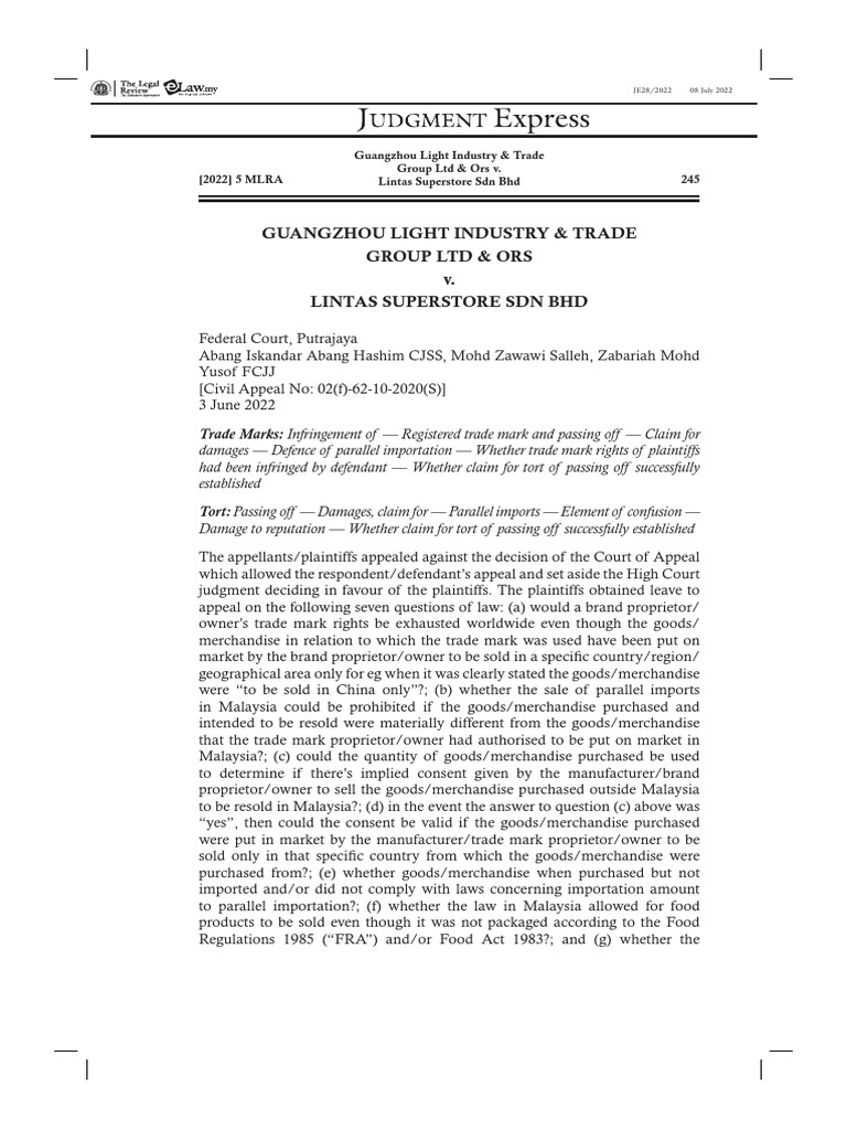 Trade Mark Infringement Case: Guangzhou v. Lintas | PDF | Trademark ...