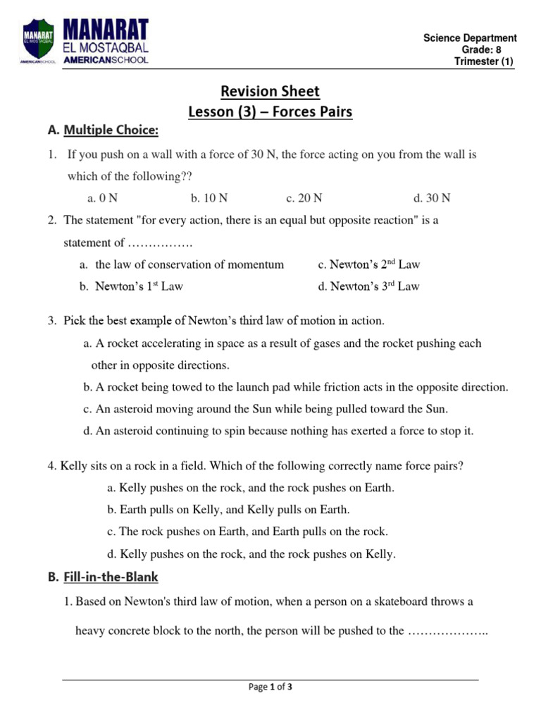 G8 - Revision L3 - Forces Pairs-2024 | PDF | Force | Collision