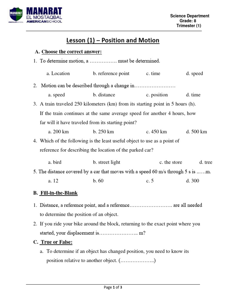 Position and Motion for Grade 8 Science | PDF | Speed | Mechanical ...