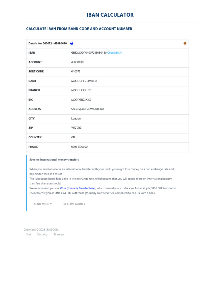 IBAN Calculator - Calculate IBAN From Bank Code and Account Number | PDF | Finance & Money ...