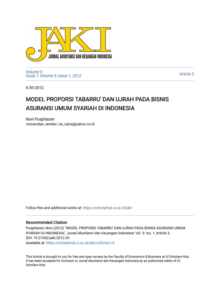 Tabarru' and Ujrah Proportions in Islamic Insurance | PDF | Finance ...