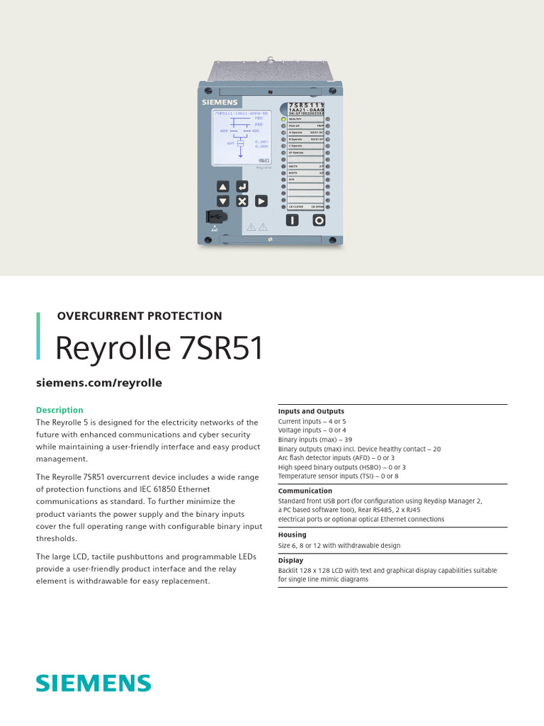 Reyrolle 7SR51 Overcurrent Protection Profile | Download Free PDF ...