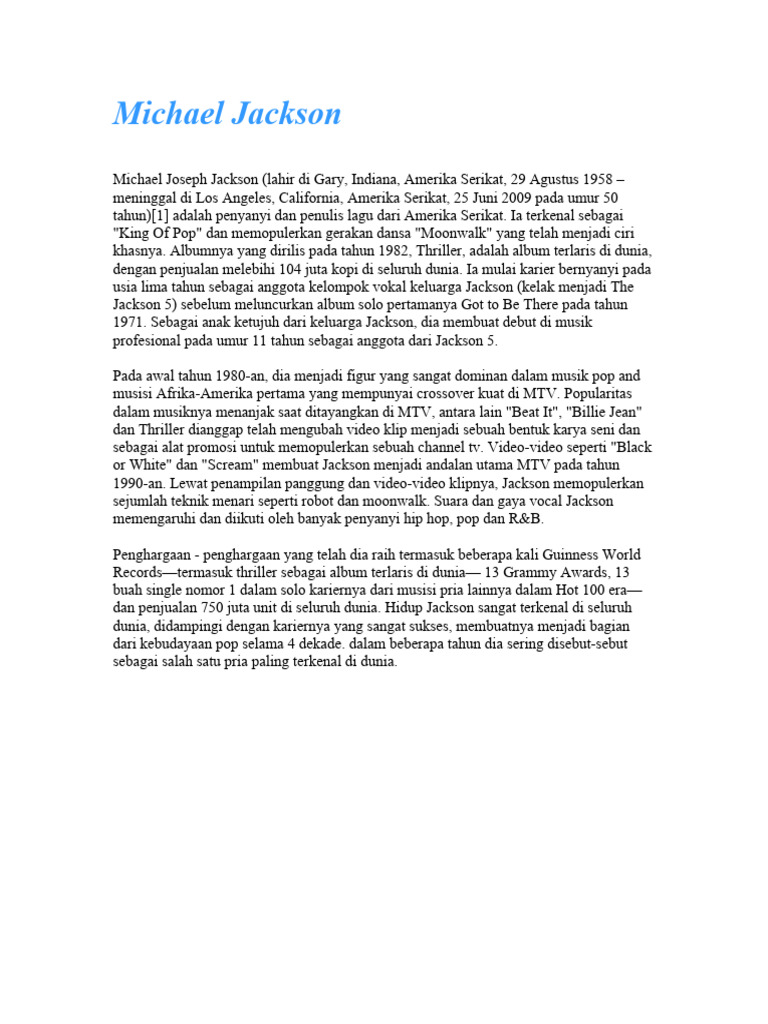 Sekilas Michael Jackson | PDF