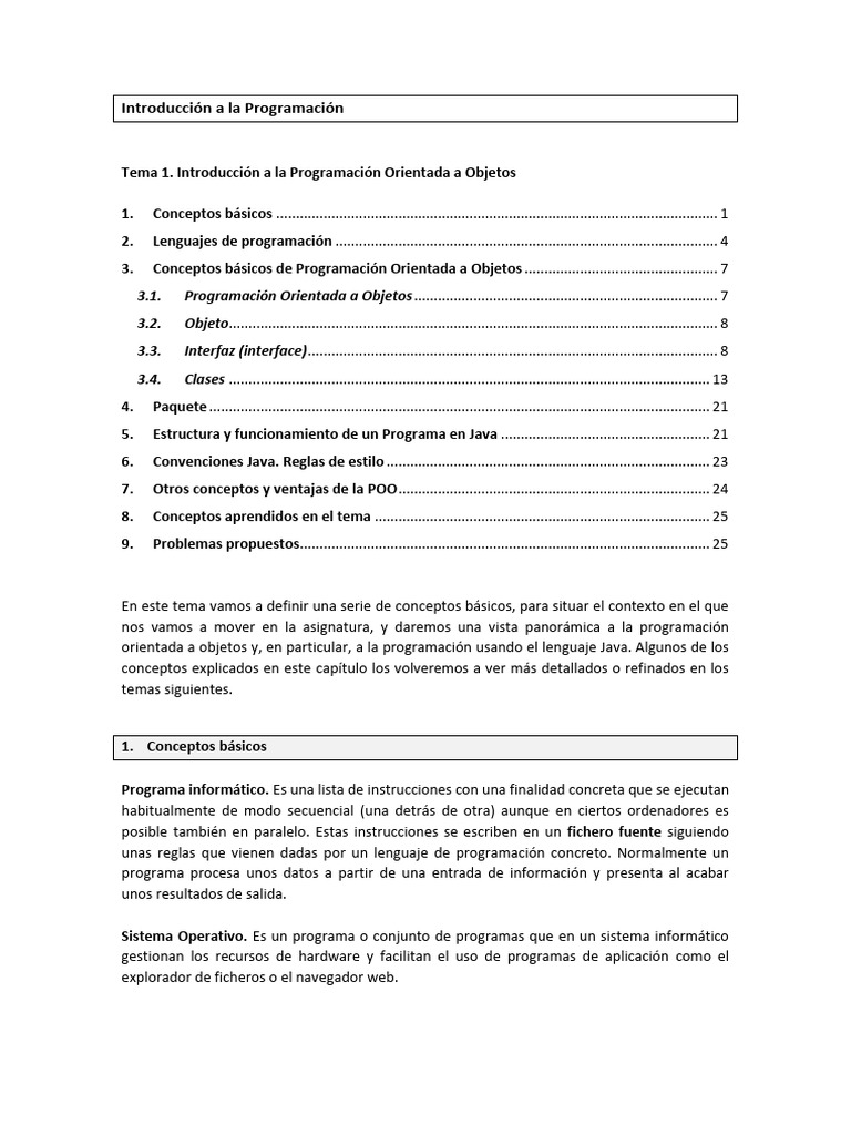Tema 01 Introducción A La Programación Orientada A Objetos Pdf Lenguaje De Programación