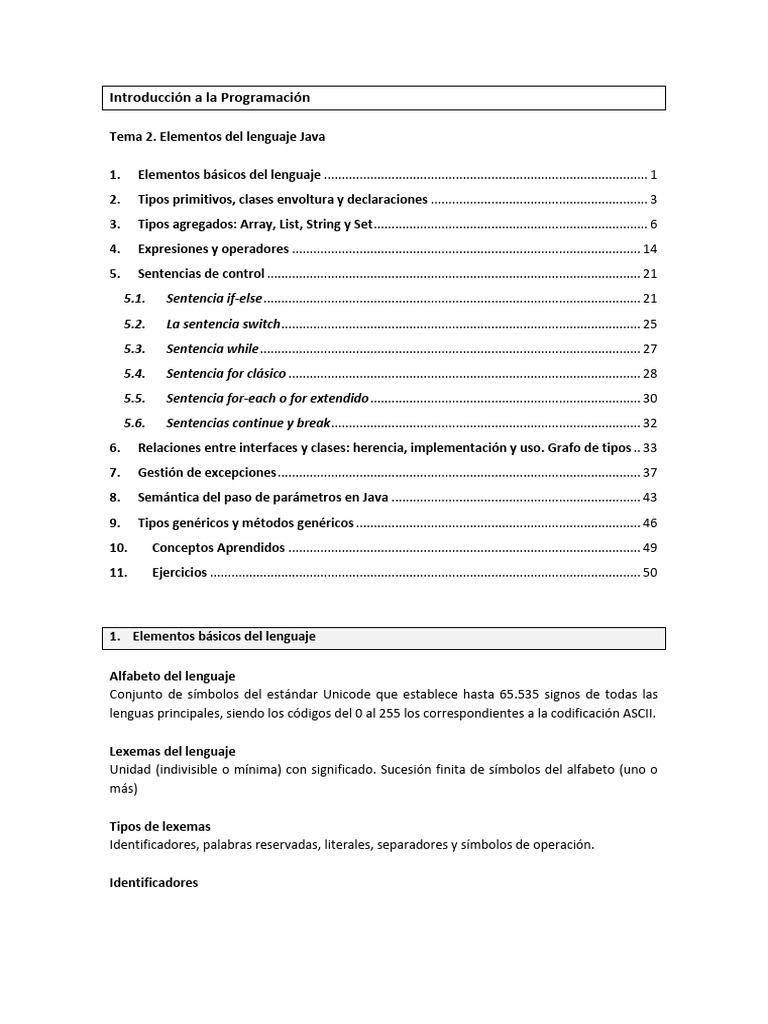 Tema 02. Elementos Del Lenguaje Java | PDF | Java (lenguaje de ...