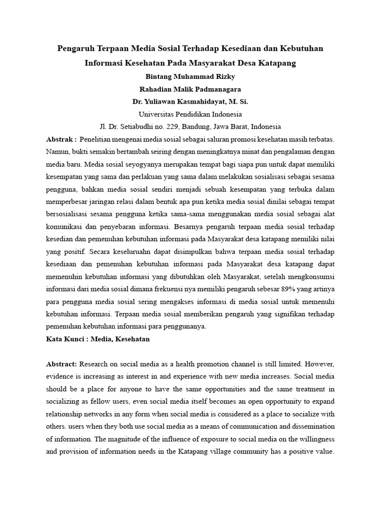 Pengaruh Terpaan Media Sosial Terhadap Kesedian Dan Kebutuhan Informasi Kesehatan Pada ...