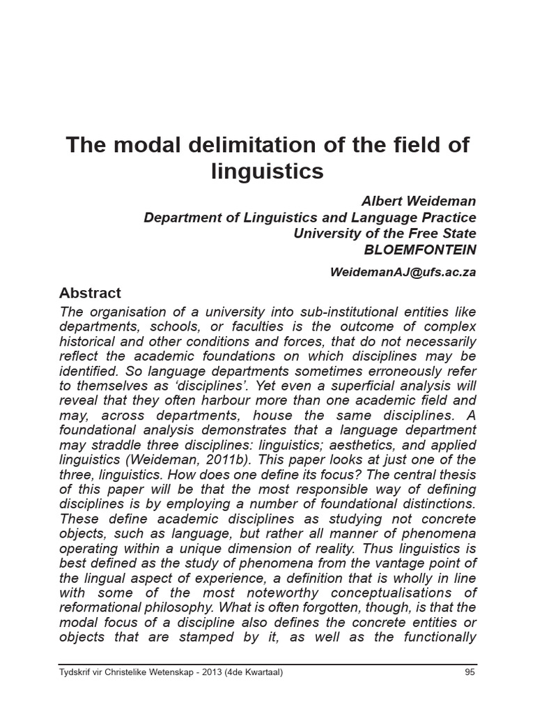 Artigo - The Modal Delimitation of The Field of Linguistics - Albert Weideman | PDF | Concept ...