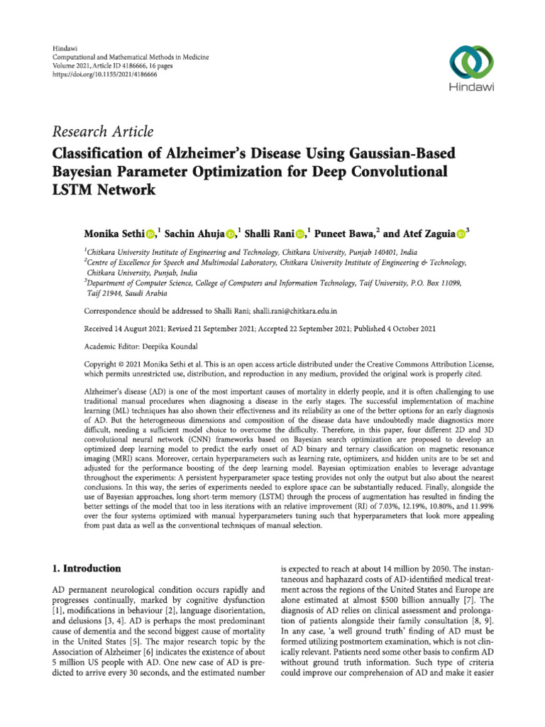 Classification of Alzheimer's Disease Using Gaussian-Based | PDF
