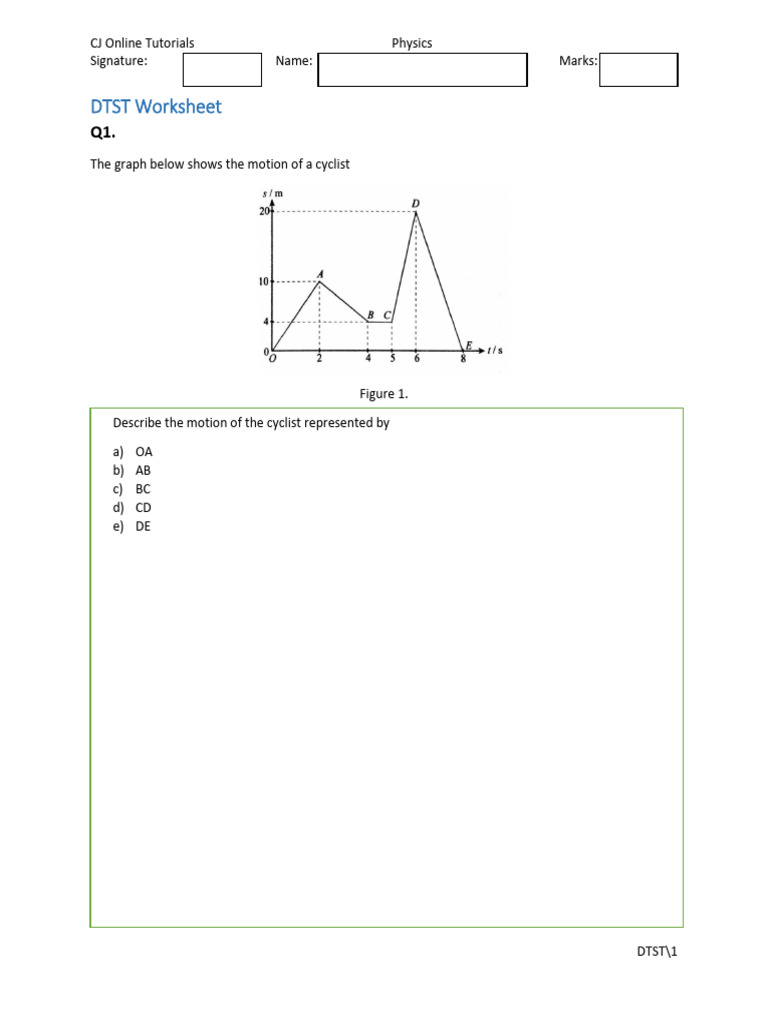 WORKSHEET 01 - DTST Graphs | PDF | Acceleration | Velocity