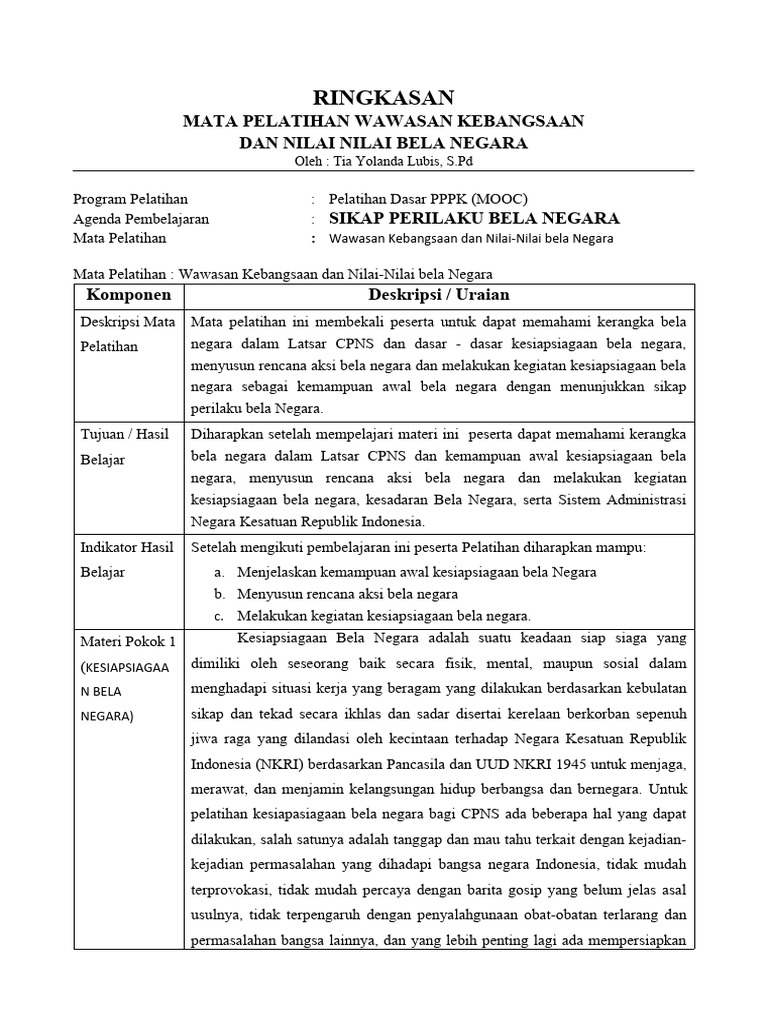 Format Ringkasan Mata Pelatihan | PDF