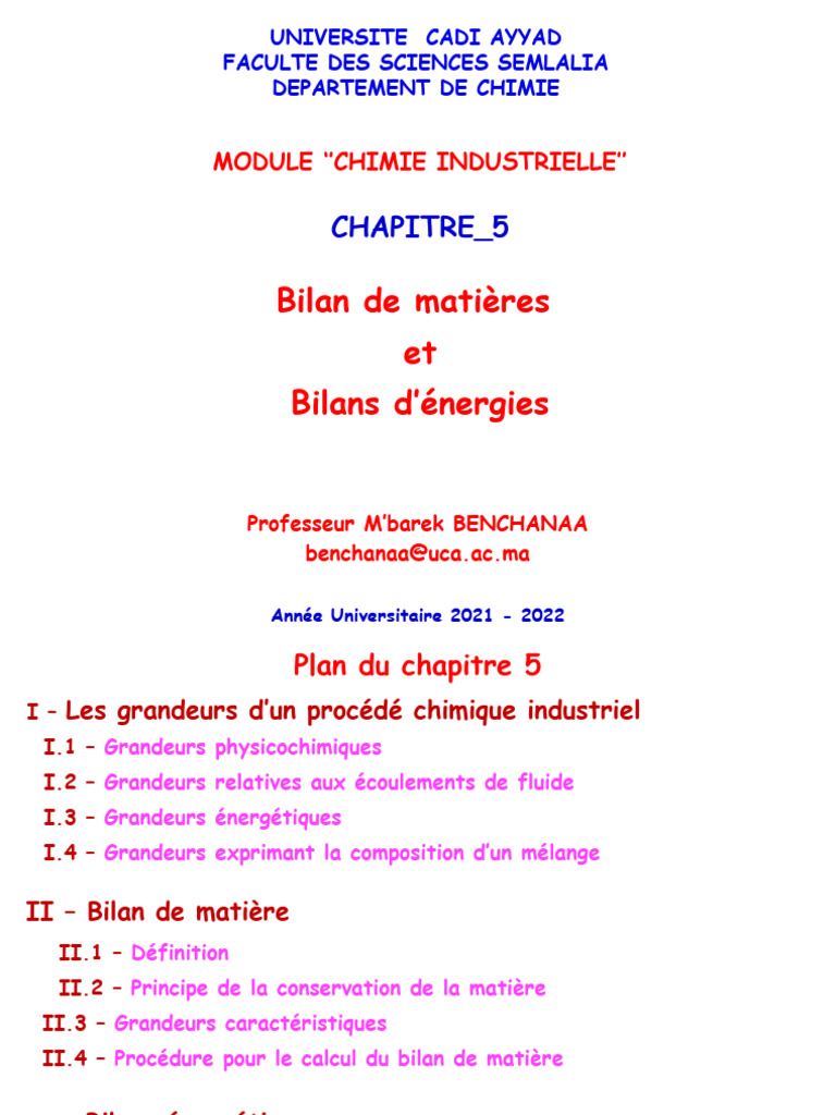 Chapitre 5 Bilan Matière Bilans Energies C I R2mv-Acq | PDF | Chaleur | Enthalpie de changement ...