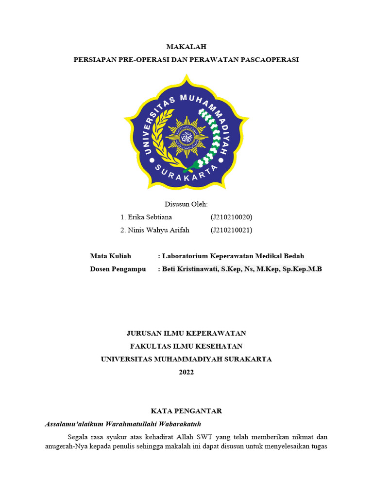 Makalah KMB Pre Dan Pascaoperasi | PDF | Sains & Matematika