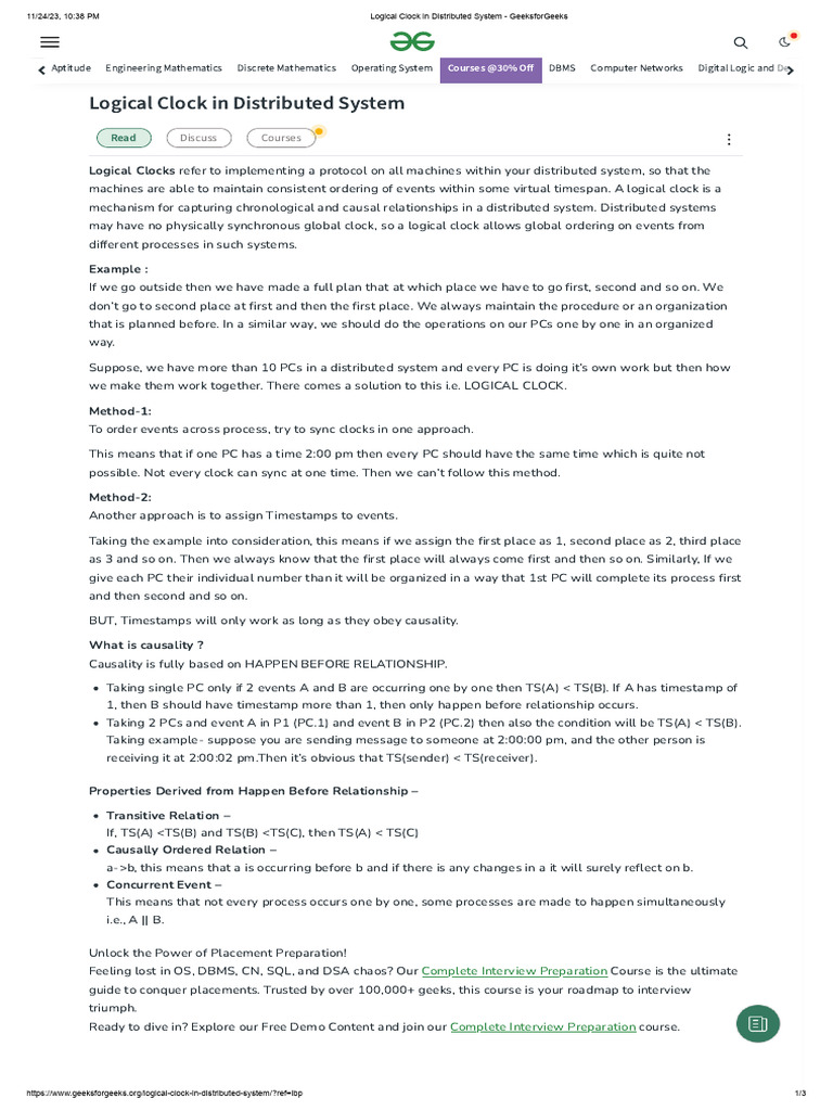 Logical Clock in Distributed System - GeeksforGeeks | PDF | Distributed Computing | System