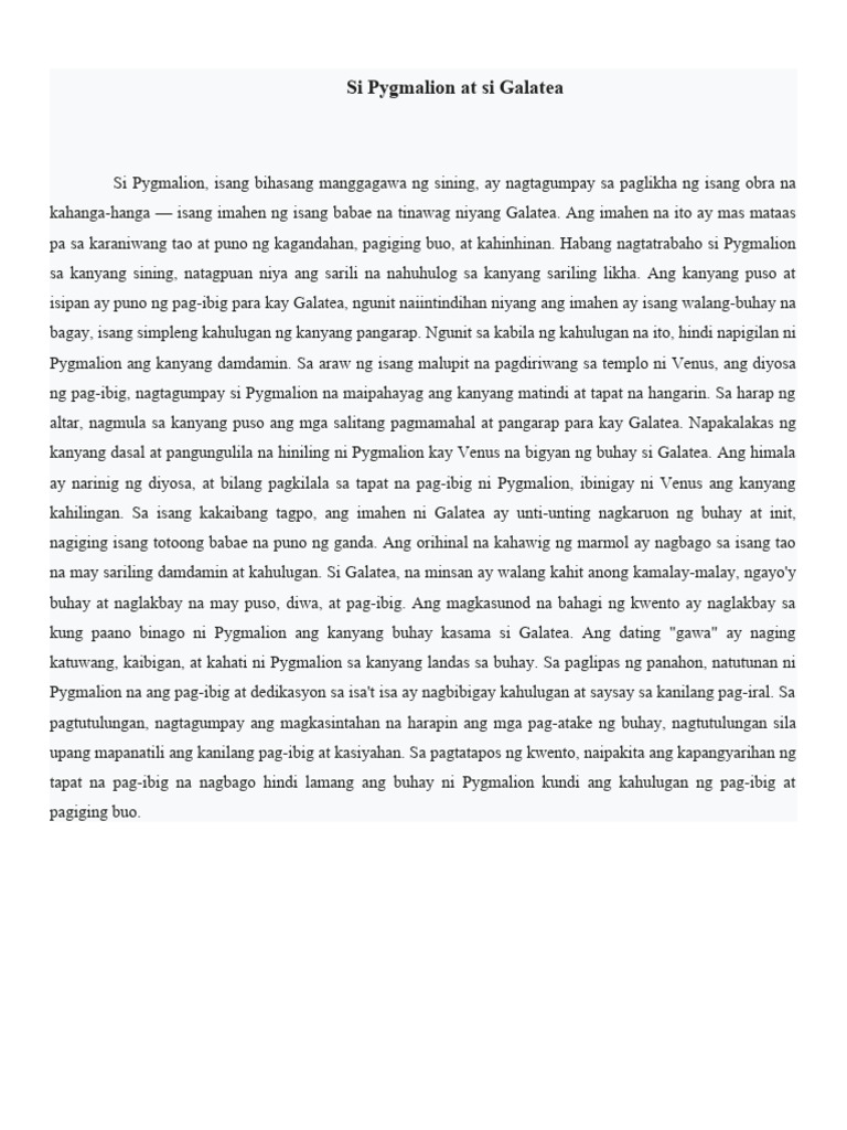 Si Pygmalion at Si Galatea | PDF