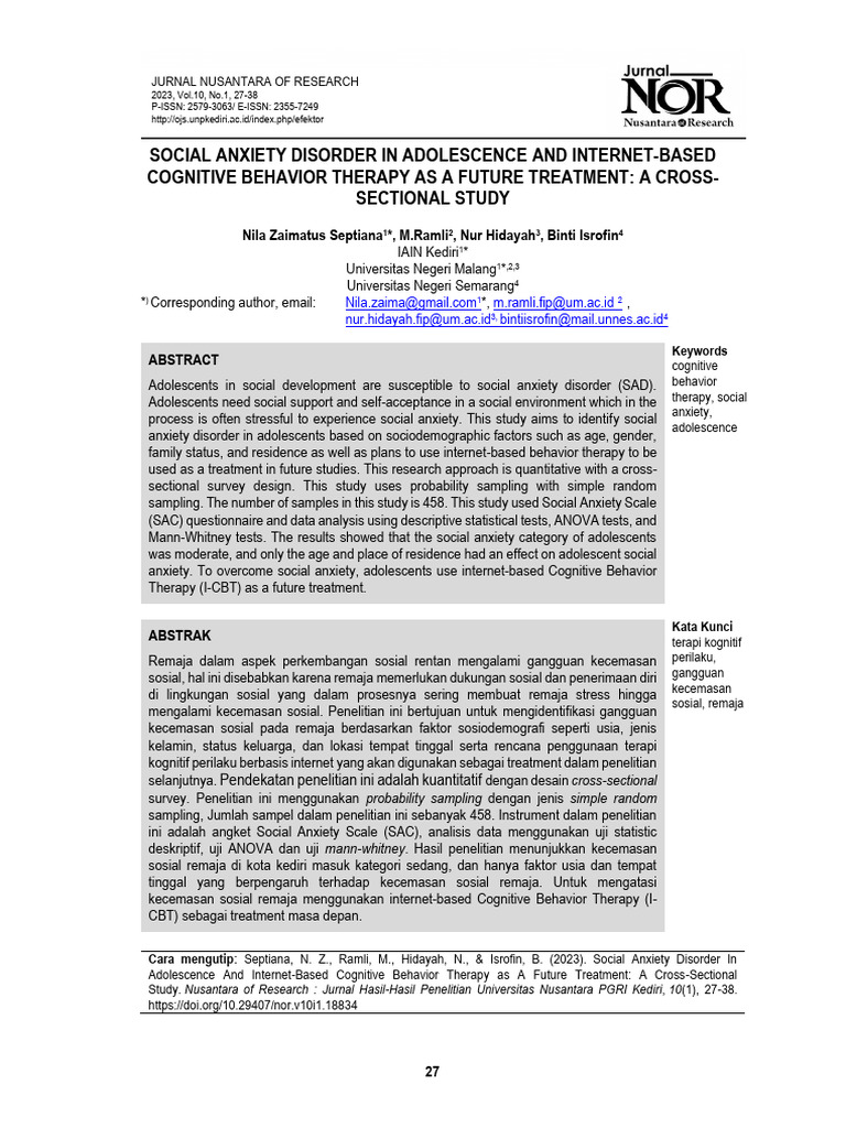 18834-Article Text-39533-1-10-20230511 | PDF | Cognitive Behavioral Therapy | Anxiety Disorder