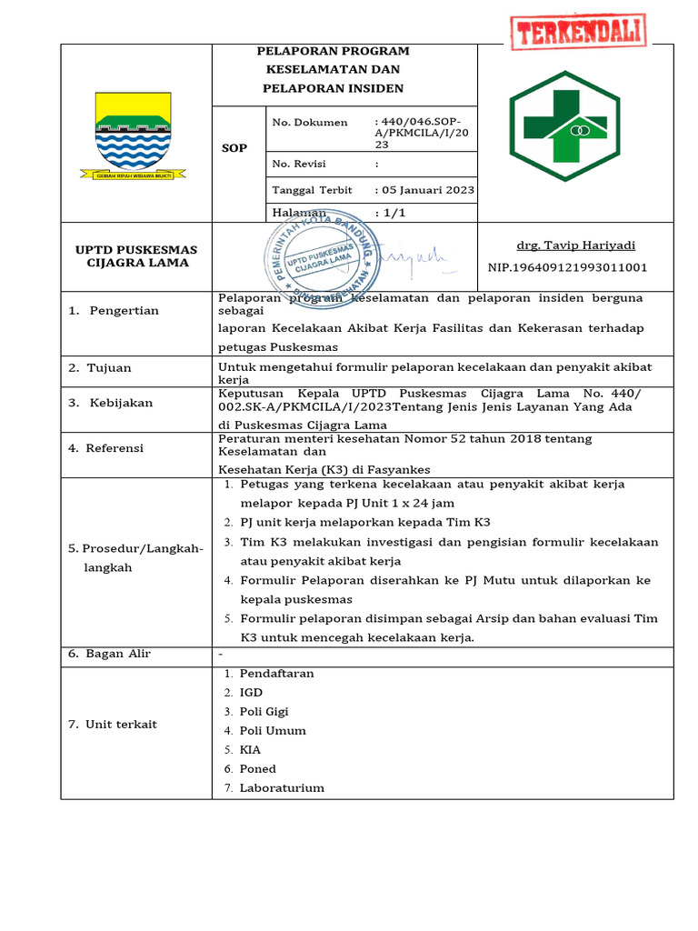Sop Pelaporan Program Keselamatan Dan Pelaporan | PDF | Teknologi & Rekayasa