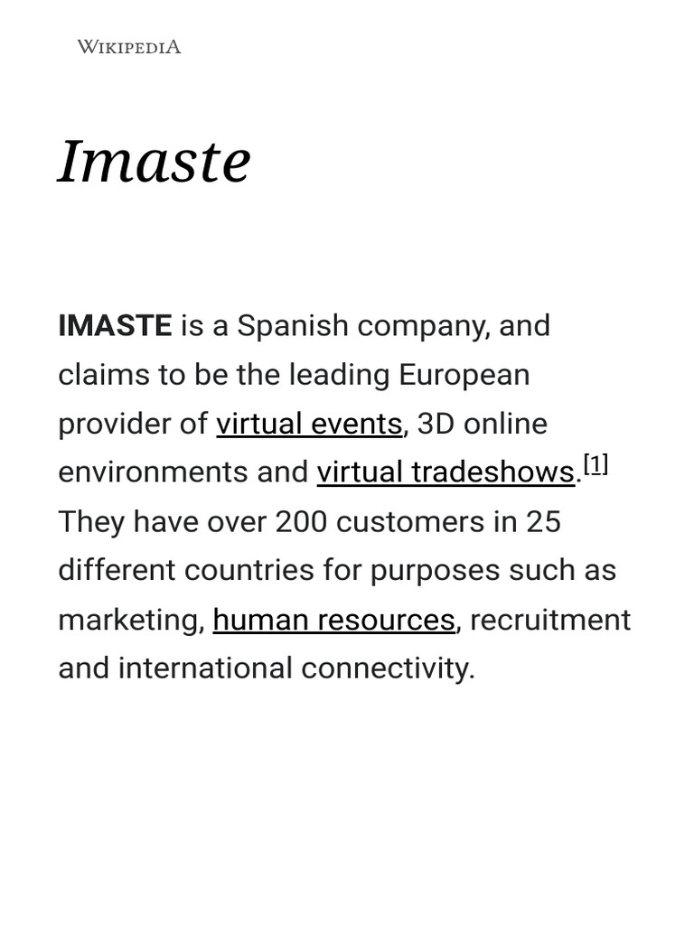 IMASTE: European Virtual Events Leader | PDF