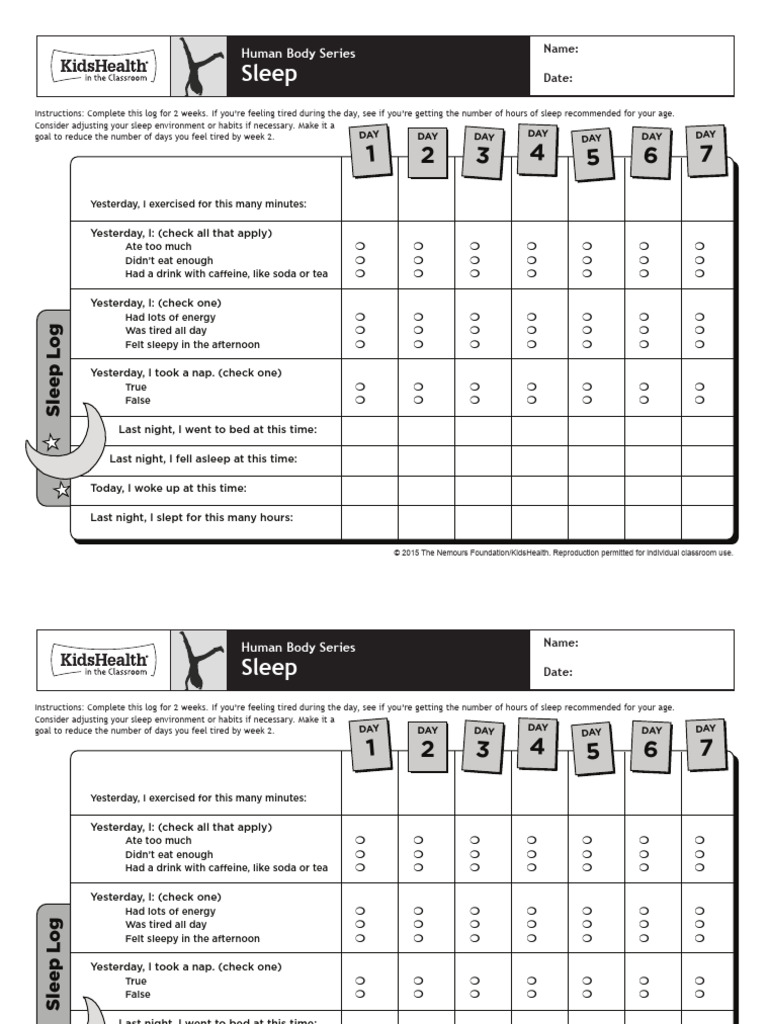 Sleep Log for Kids' Health Tracking | PDF | Sleep | Animal Physiology