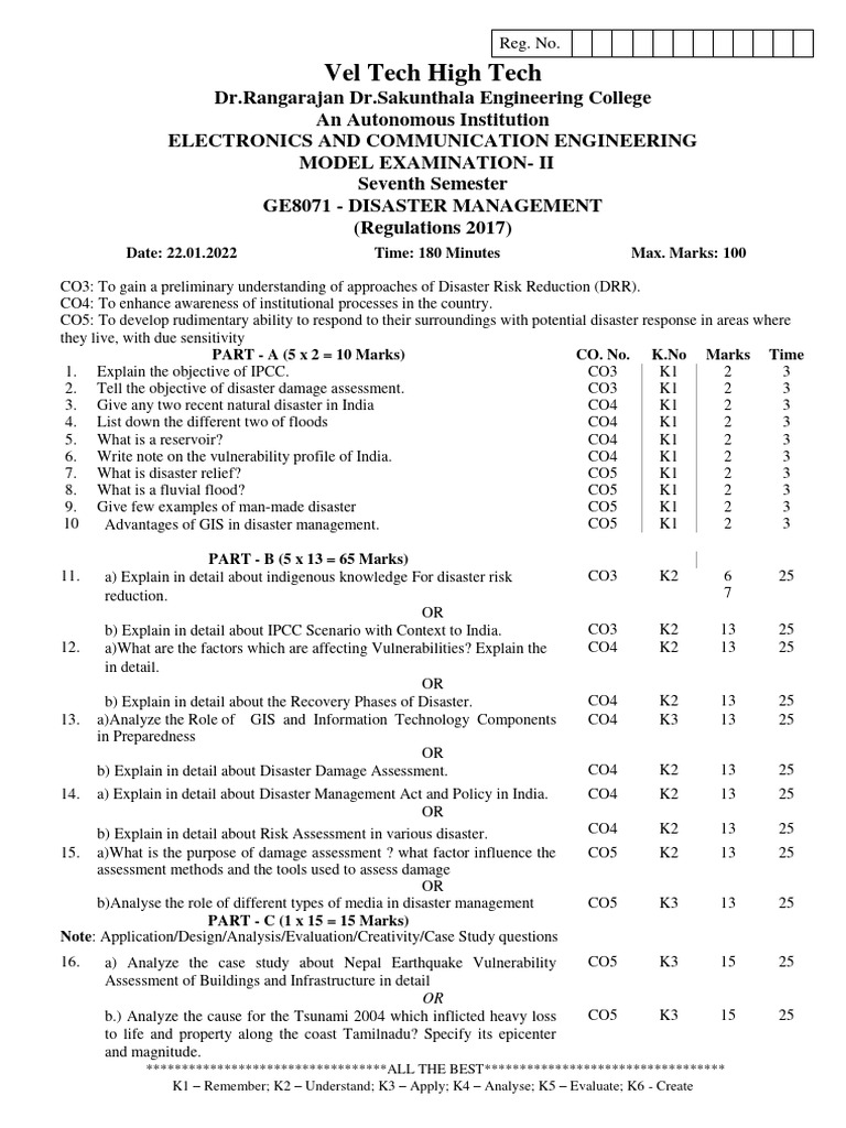 22.01.2022 ECE MODEL II Disaster Mangement | PDF | Emergency Management | Disaster Risk Reduction