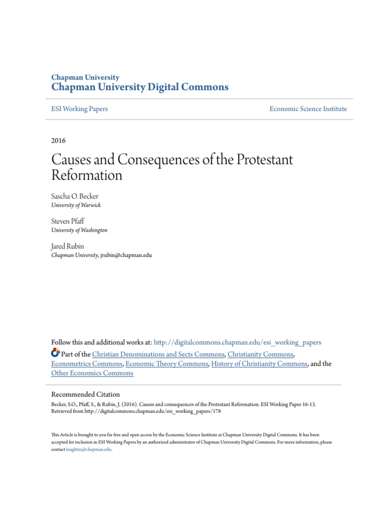 Causes and Consequences of The Protestant Reformation | PDF | Max Weber ...