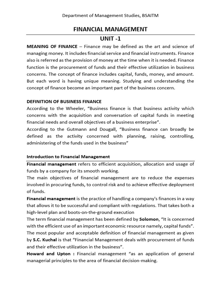 Financial Management Unit - 1 | PDF | Present Value | Investing