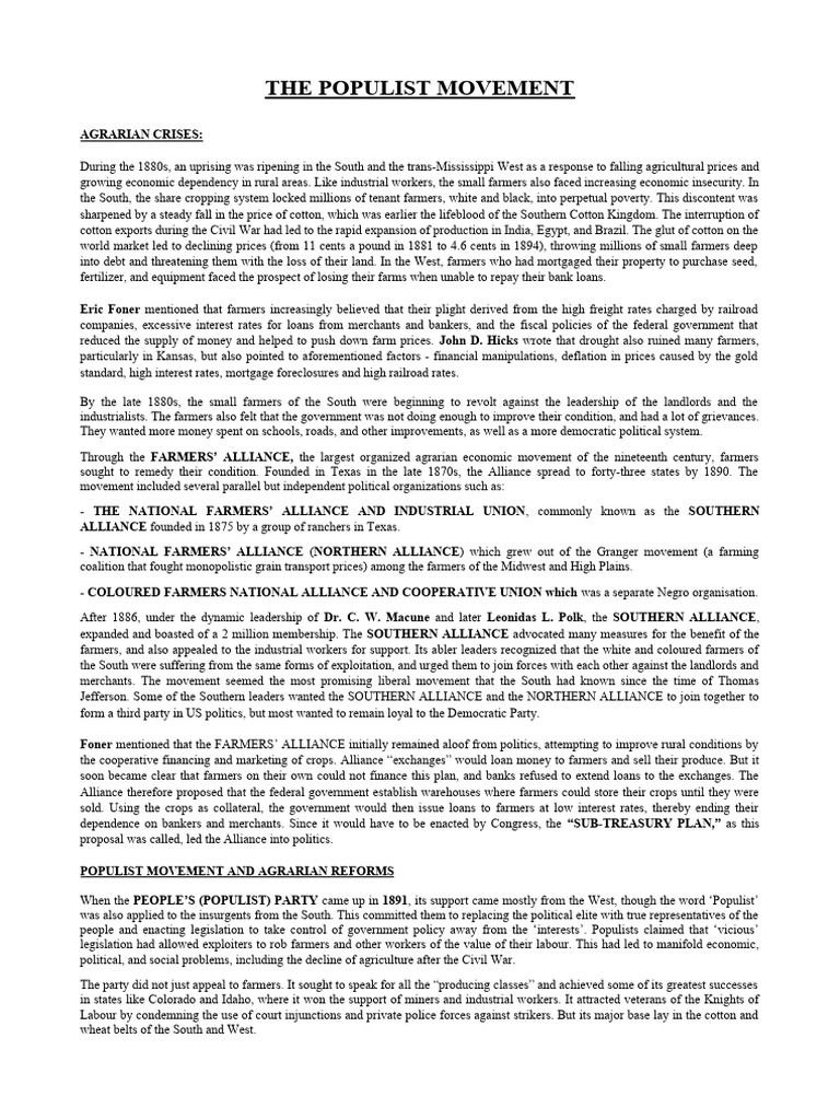 The Populist Movement | PDF | People's Party (United States) | Populism