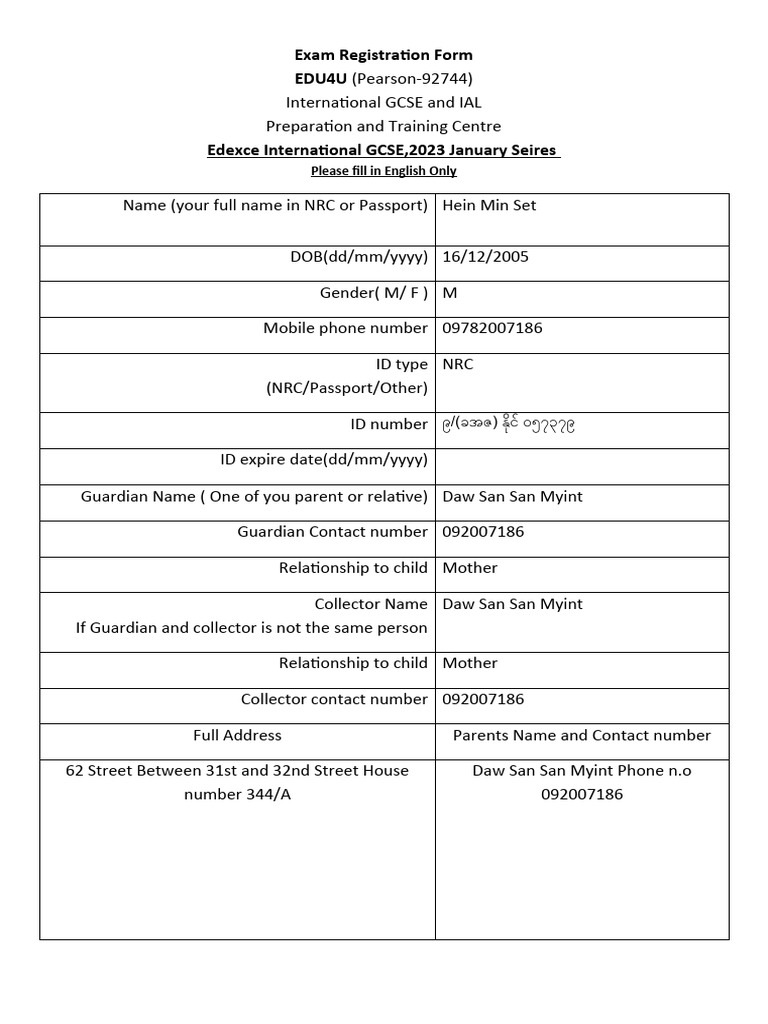 Exam Reg Form 2023 May June IG | PDF | Science