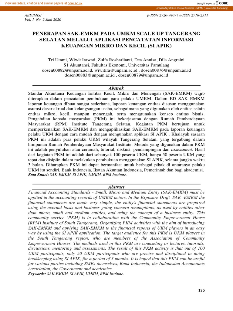 Penerapan Sak-Emkm Pada Umkm Scale Up Tangerang Selatan Melalui ...