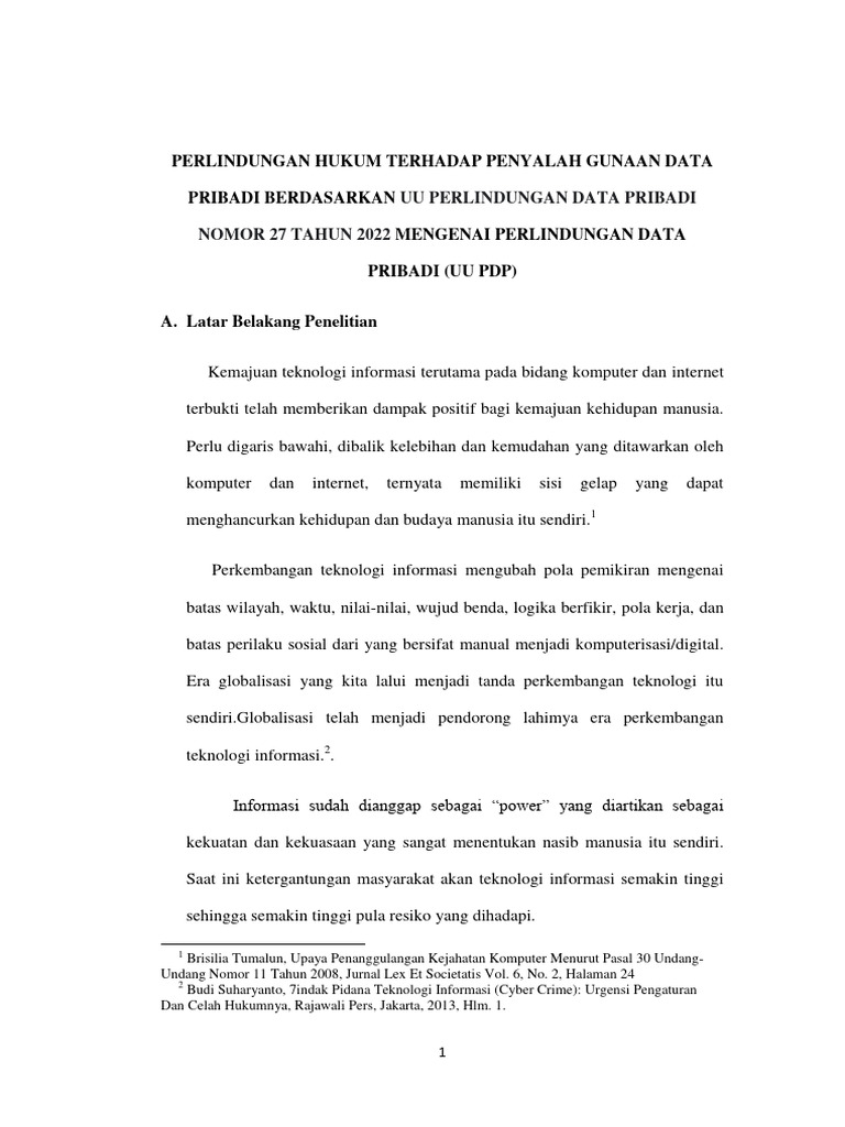 Tinjauan Yuridis Terhadap Tindak Pidana Penyalahgunaan Data Pribadi Berdasarkan Uu Perlindungan ...