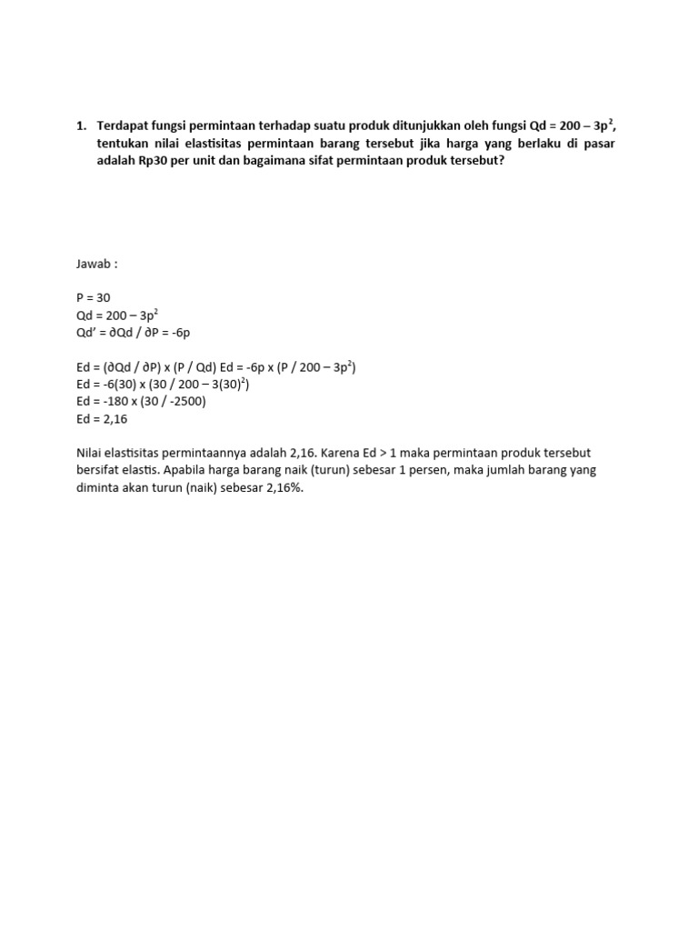 Terdapat Fungsi Permintaan Terhadap Suatu Produk Ditunjukkan Oleh Fungsi QD | PDF | Metode ...