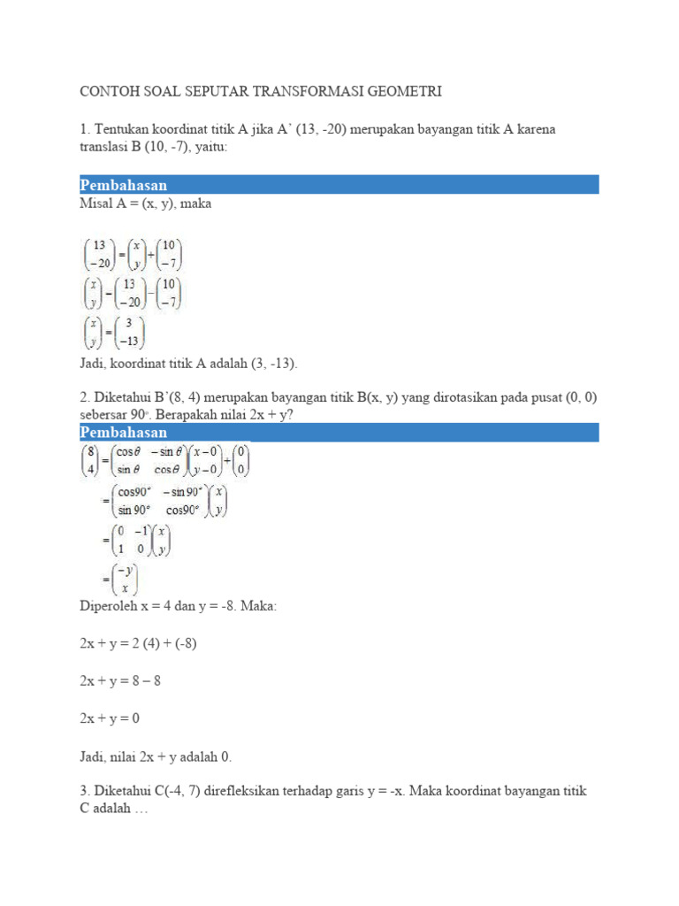 Contoh Soal Transformasi Geometri | PDF