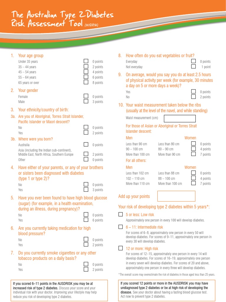 Life! Risk Assessment Form | Diabetes Mellitus Type 2 | Diabetes Mellitus