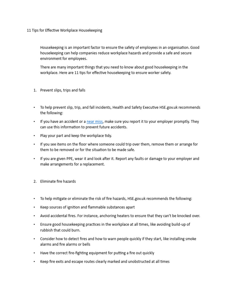 11 Tips For Effective Workplace Housekeeping | PDF | Housekeeping ...