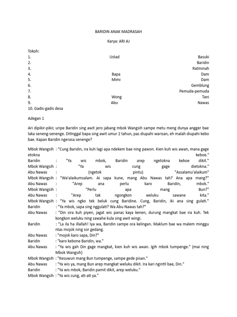 Drama Baridin Anak Madrasah | PDF